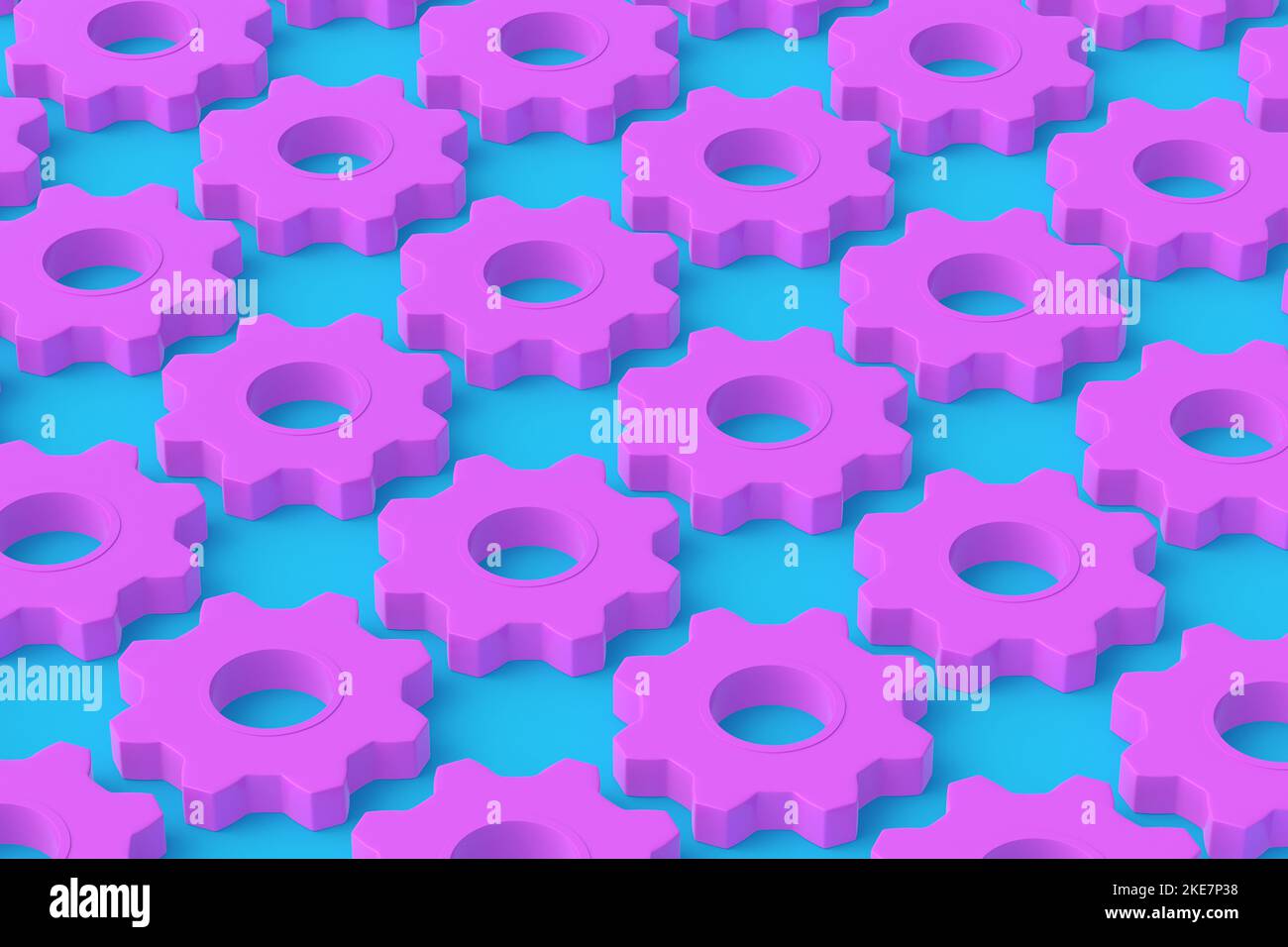 Rows of pink gears in corner on turquoise background. 3d render Stock ...