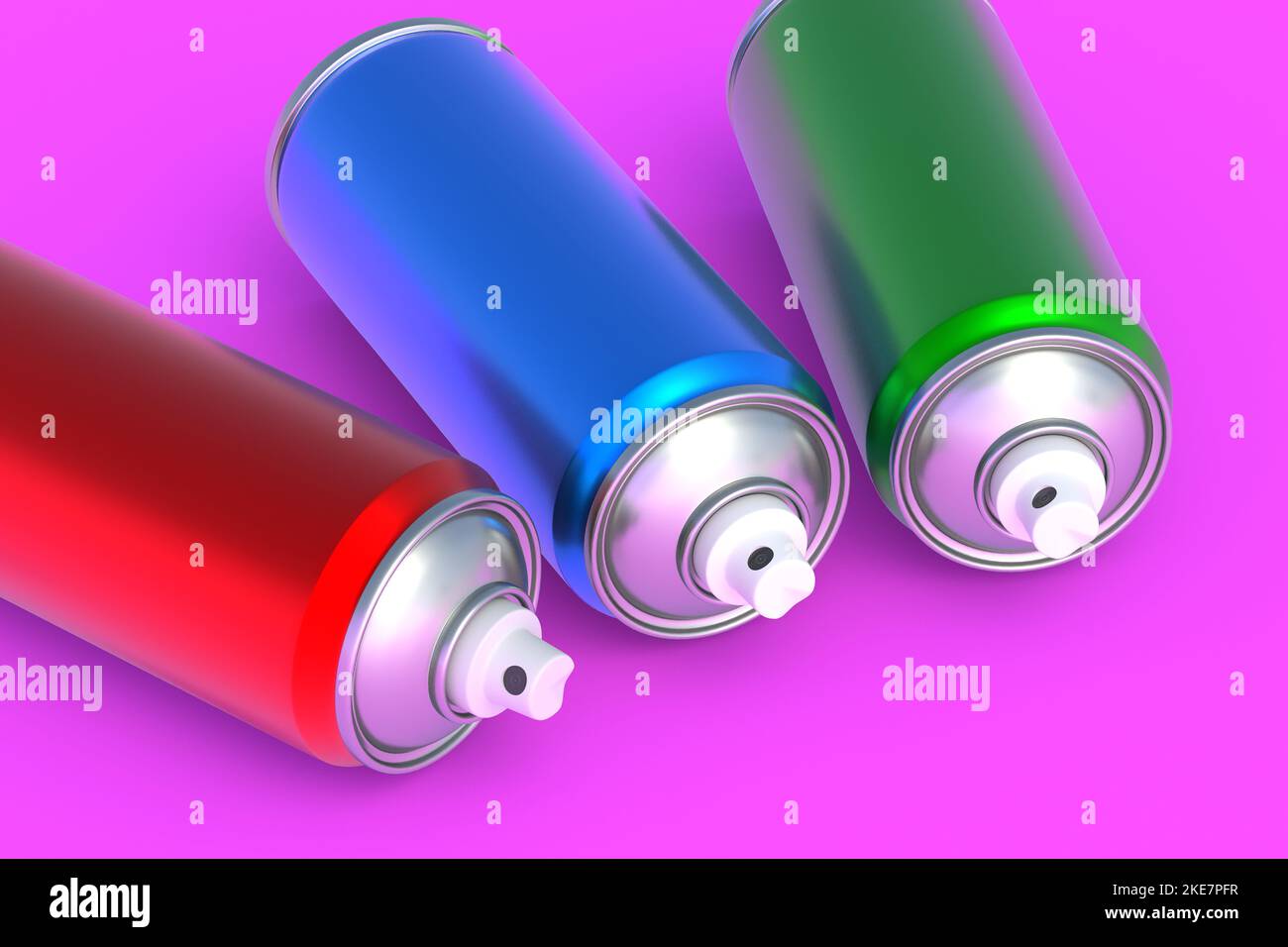 Metallic cans of spray paint in corner. Hairspray or lacquer ...