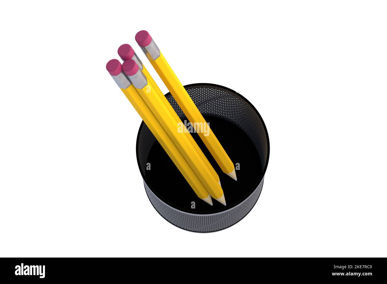 Metal pencil holder isolated on white background. Grid pot. Stationery ...