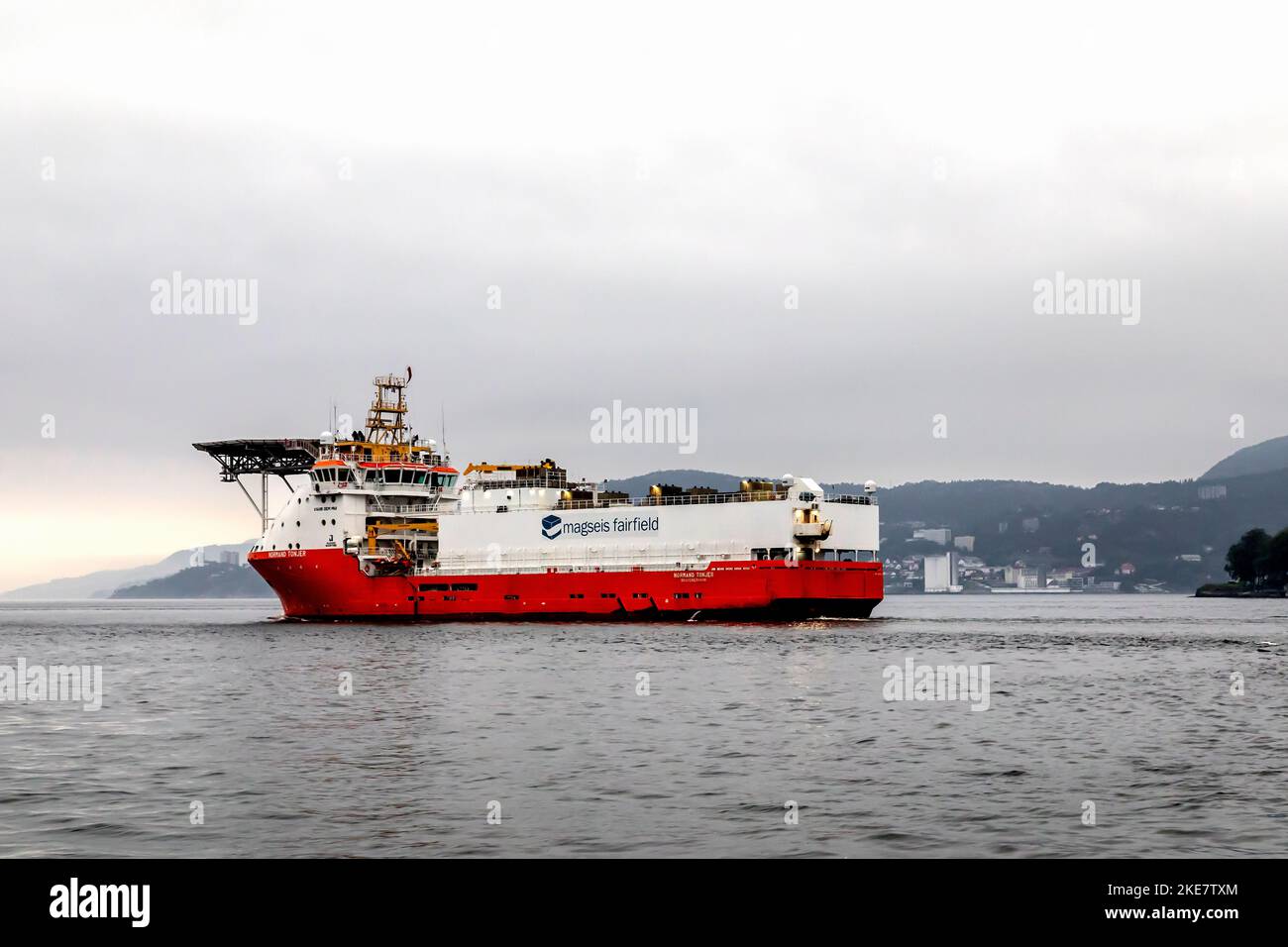 Offshore subsea vessel Normand Tonjer on Byfjorden, outside port of ...