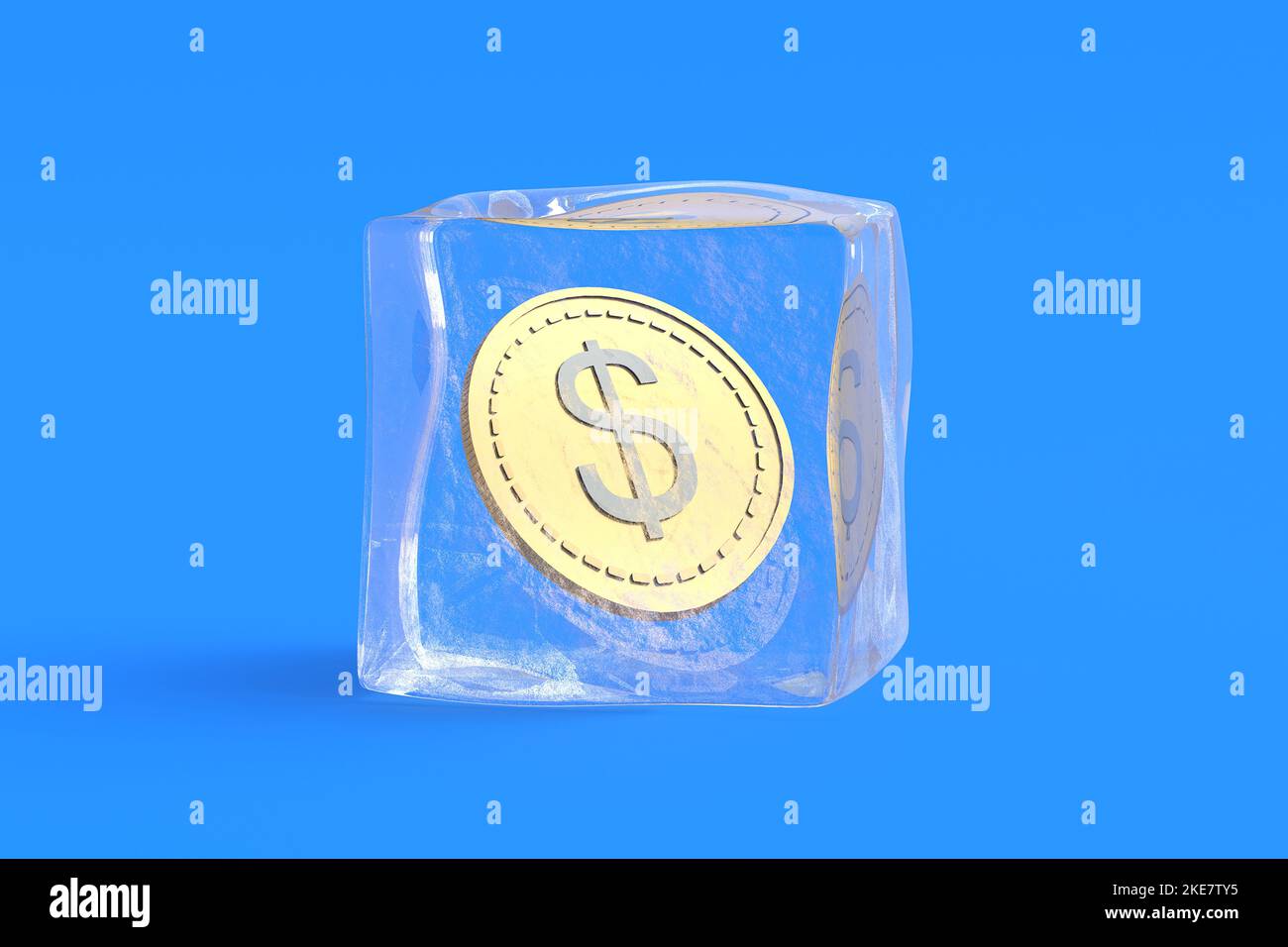 Dollar coin in ice cube. 3d illustration Stock Photo - Alamy
