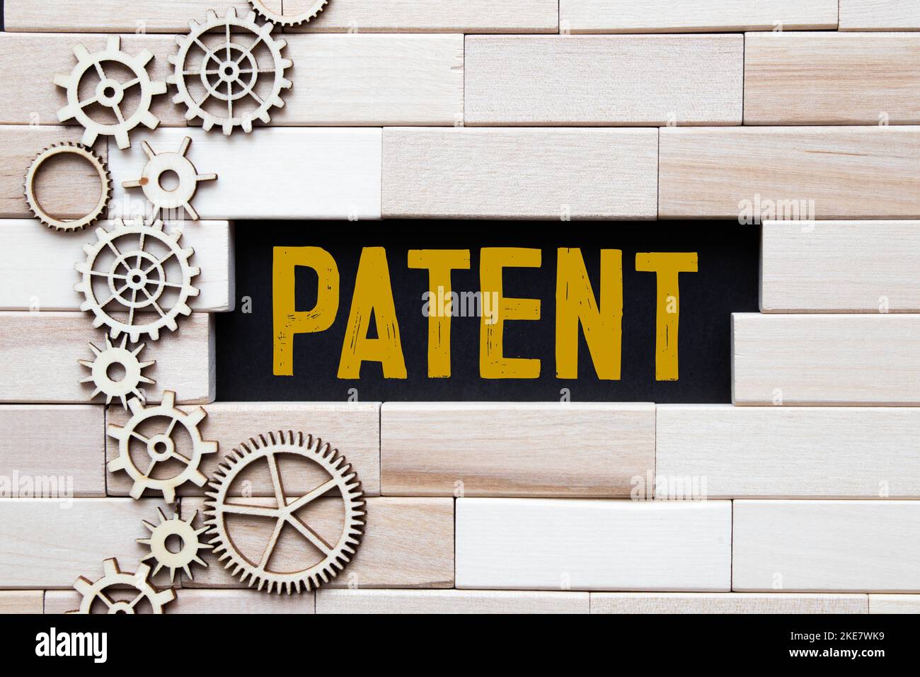 Blue color ink rubber stamp in word patent on white paper background ...