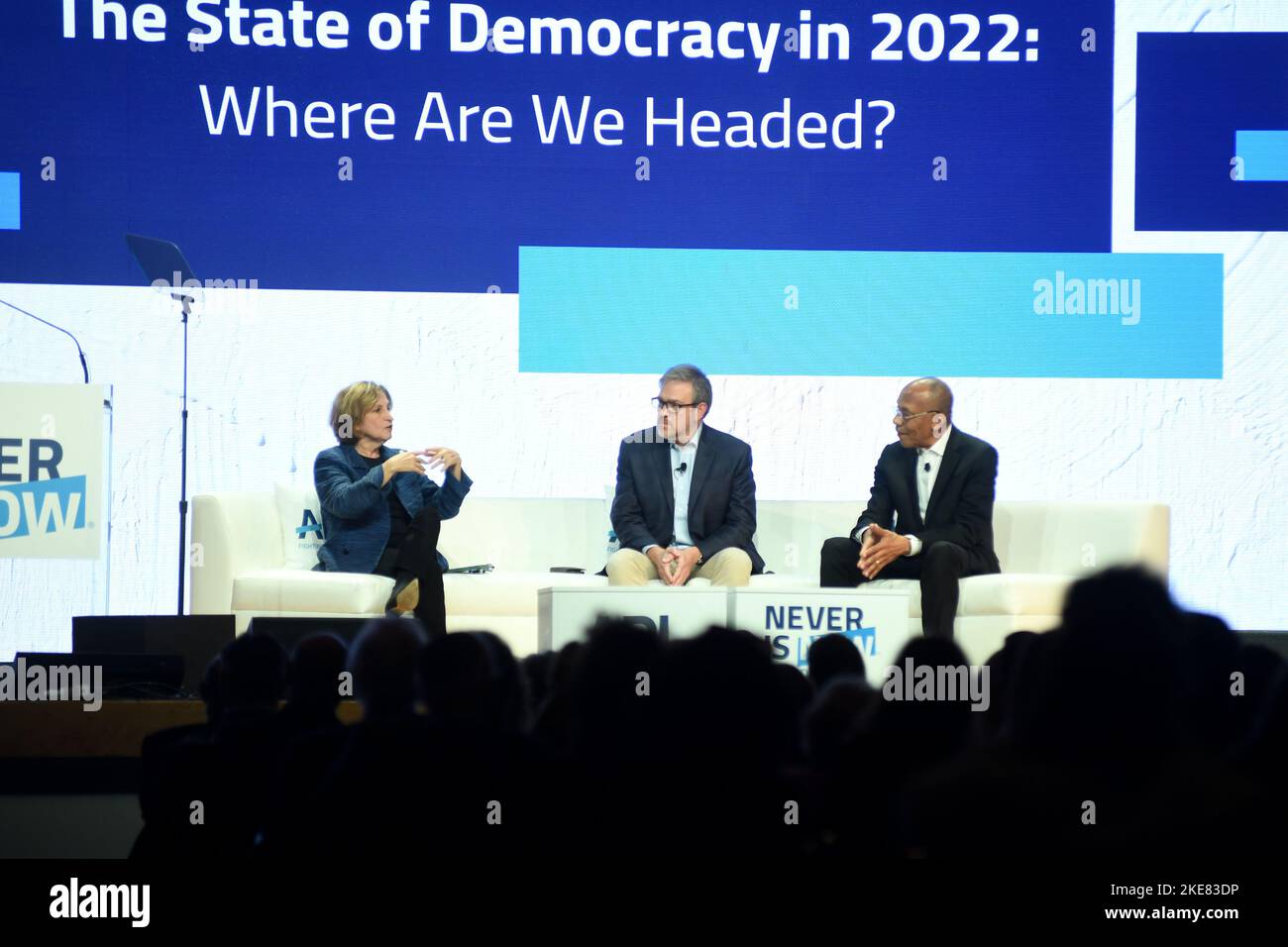 Ruth Marcus, Bret Stephens and Eugene Robinson attend Never Is Now ...