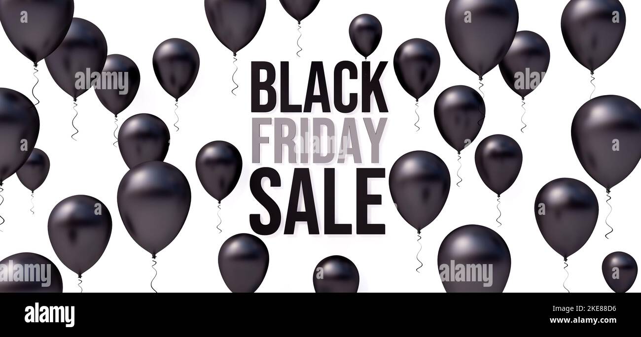 Black Friday text on white background with black balloon. Shopping web ...