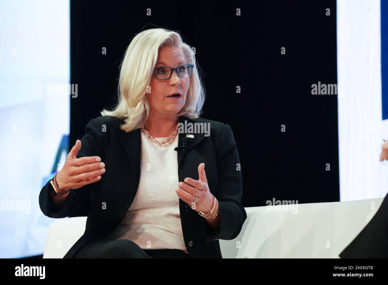 New York, NY, USA. 10th Nov, 2022. Congresswoman LIZ CHENEY speaks at ...