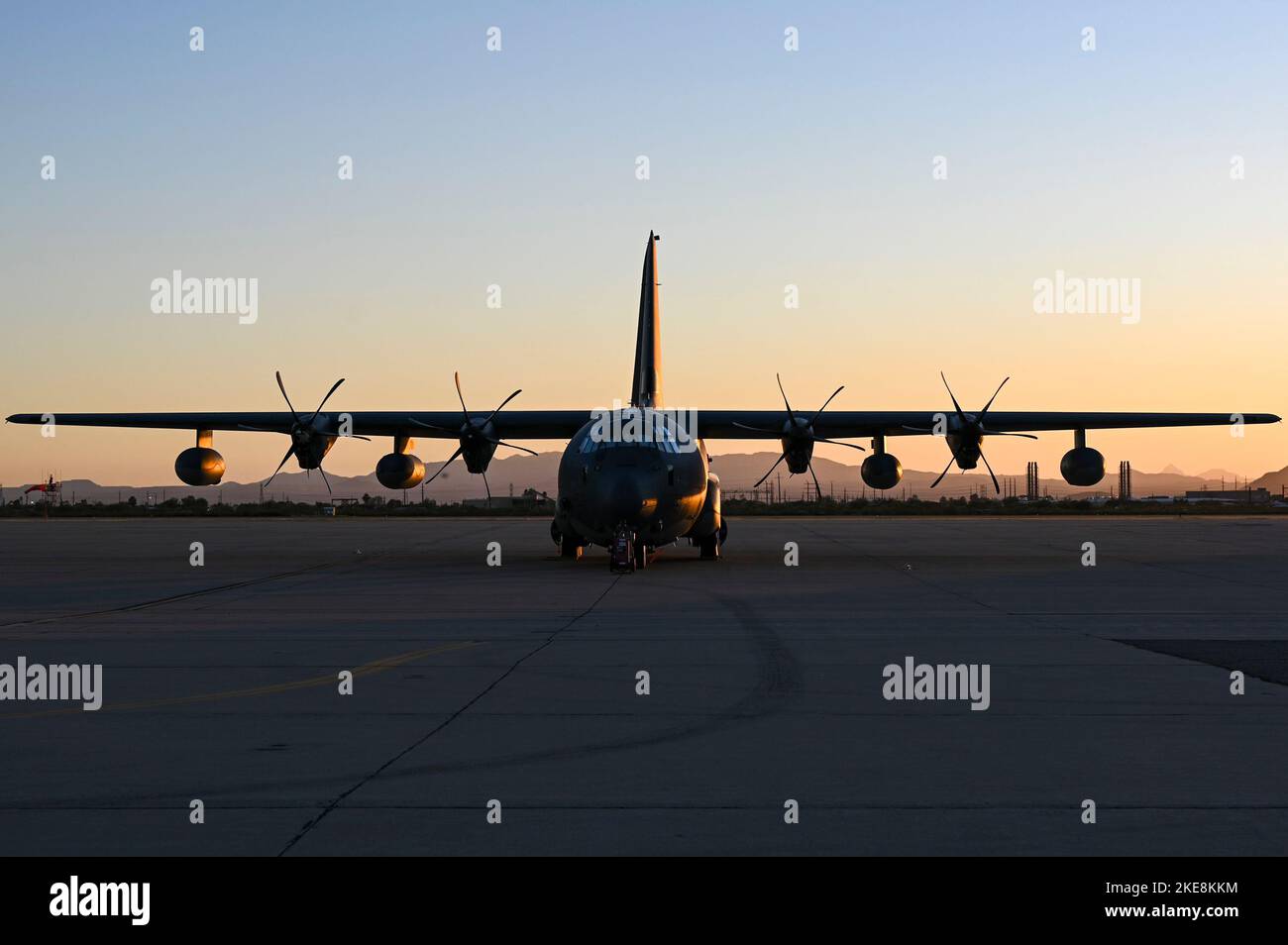 An HC-130J Combat King, assigned to the 355th Wing, sits on the flight ...