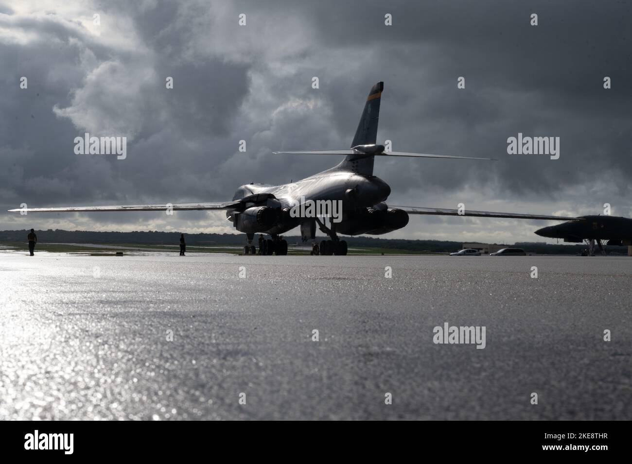 A U.S. Air Force B-1B Lancer assigned to the 37th Expeditionary Bomb ...