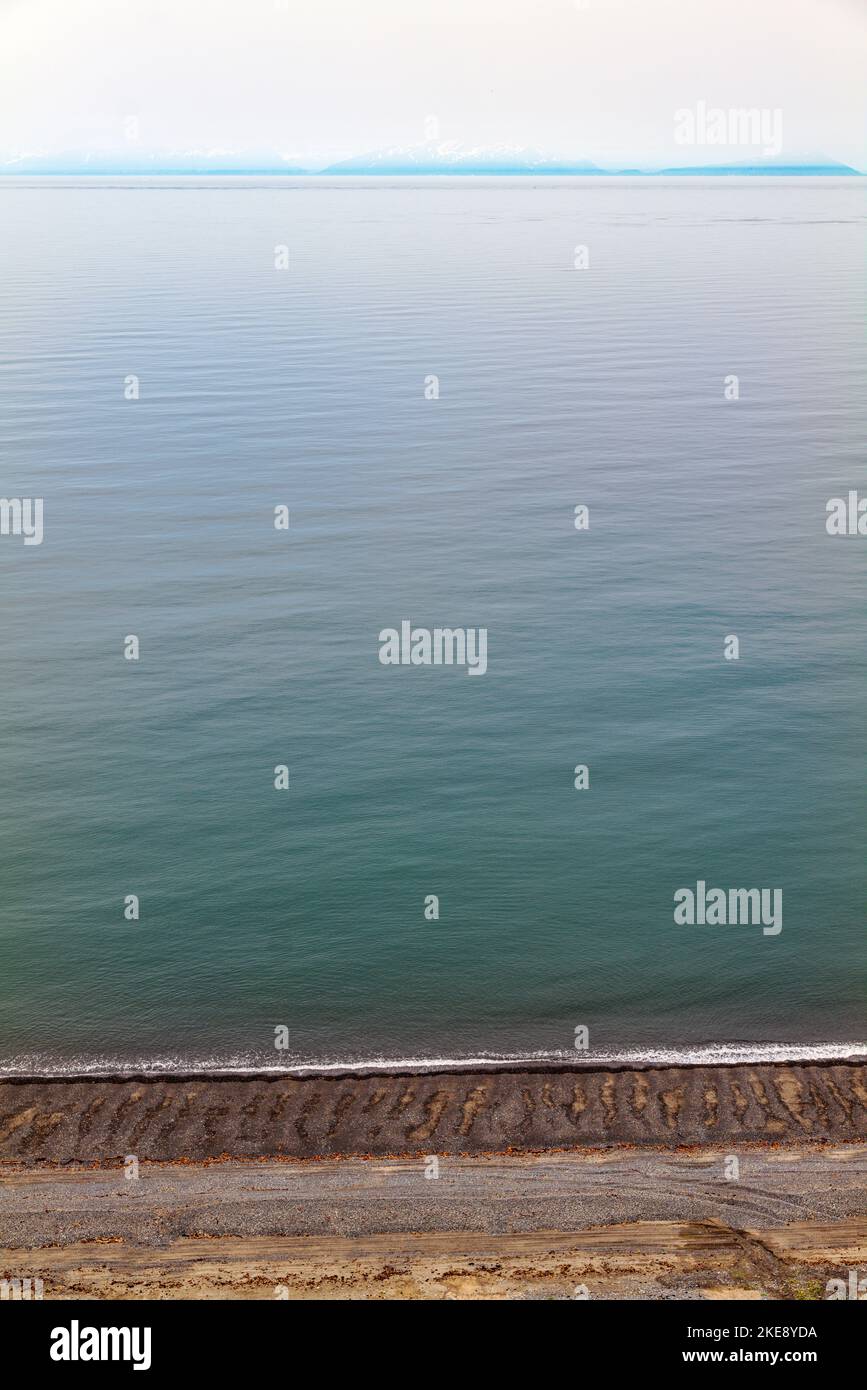 Foggy; misty view of Cook Inlet from Kenai Peninsula; Lake Clark ...