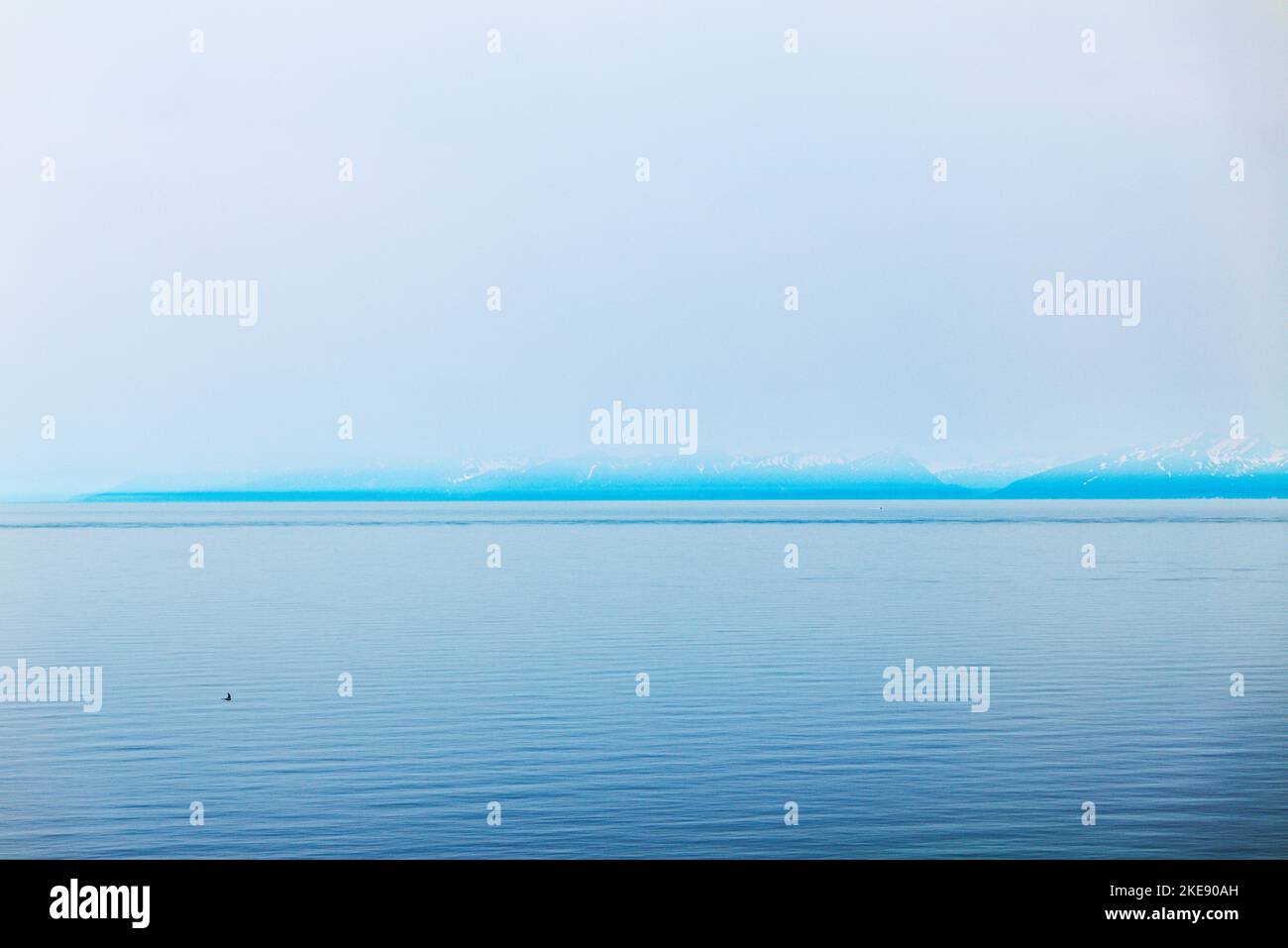 Foggy; misty view of Cook Inlet from Kenai Peninsula; Lake Clark ...