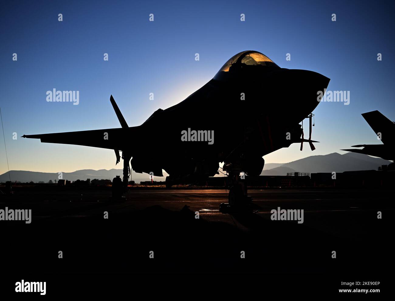 A visiting U.S. Air Force F-35 Lightning II stands ready on the 173rd ...