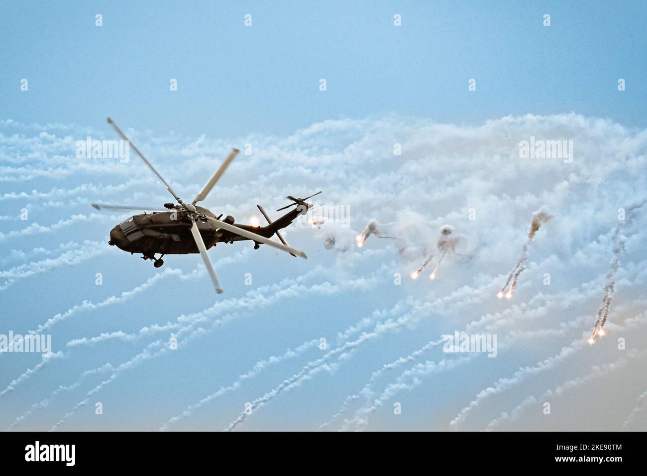 ZHUHAI, CHINA - NOVEMBER 10, 2022 - A helicopter performs a fly-over ...