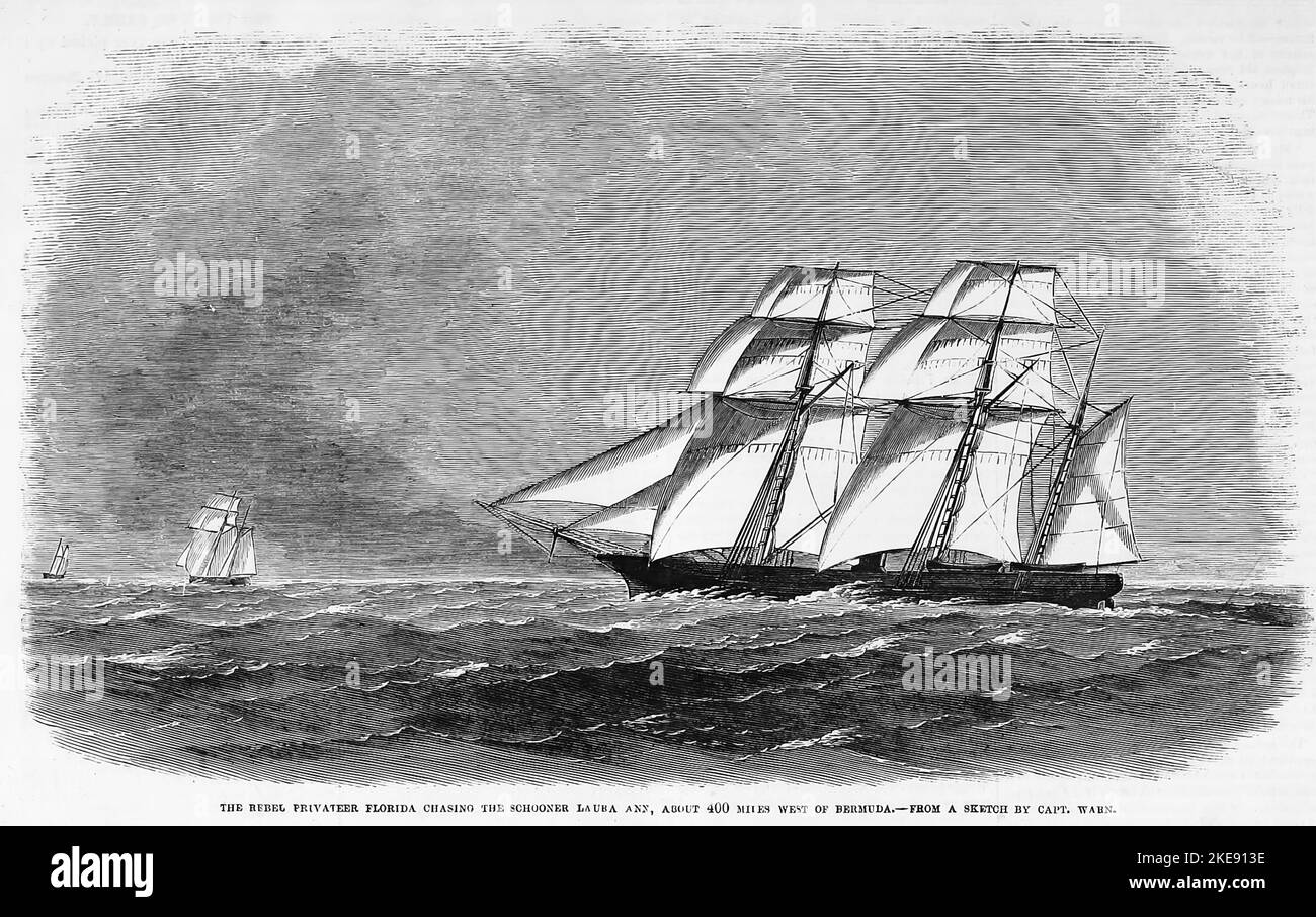 The Rebel privateer Florida chasing the schooner Laura Ann, about 400 ...
