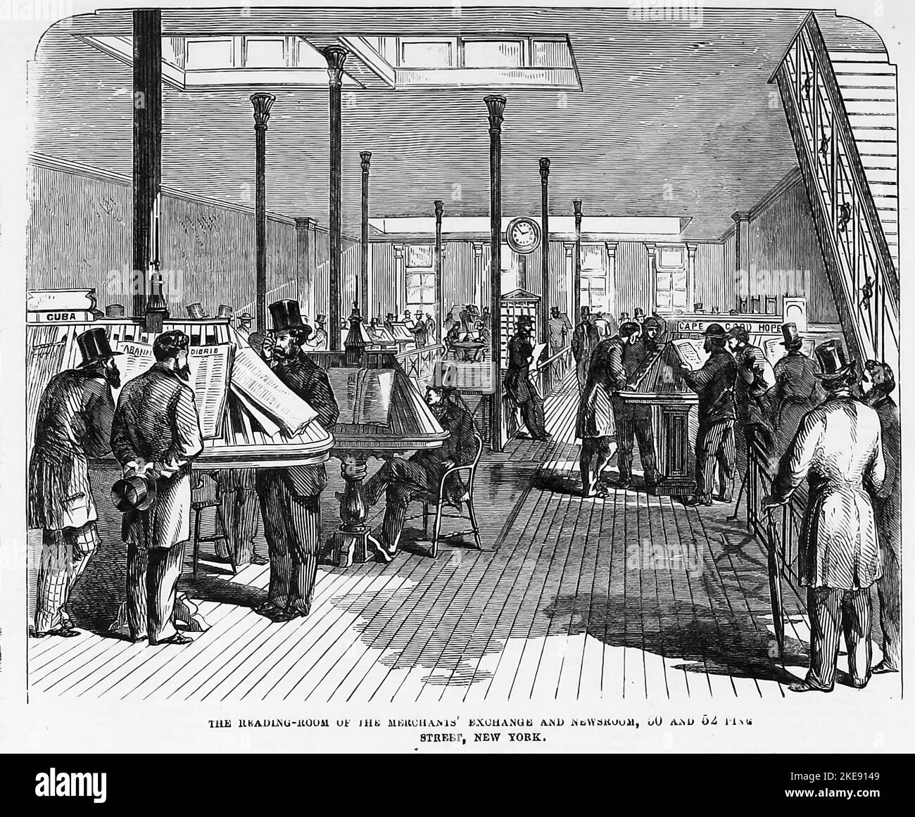 The reading-room of the Merchants' Exchange and Newsroom, 50 and 52 ...