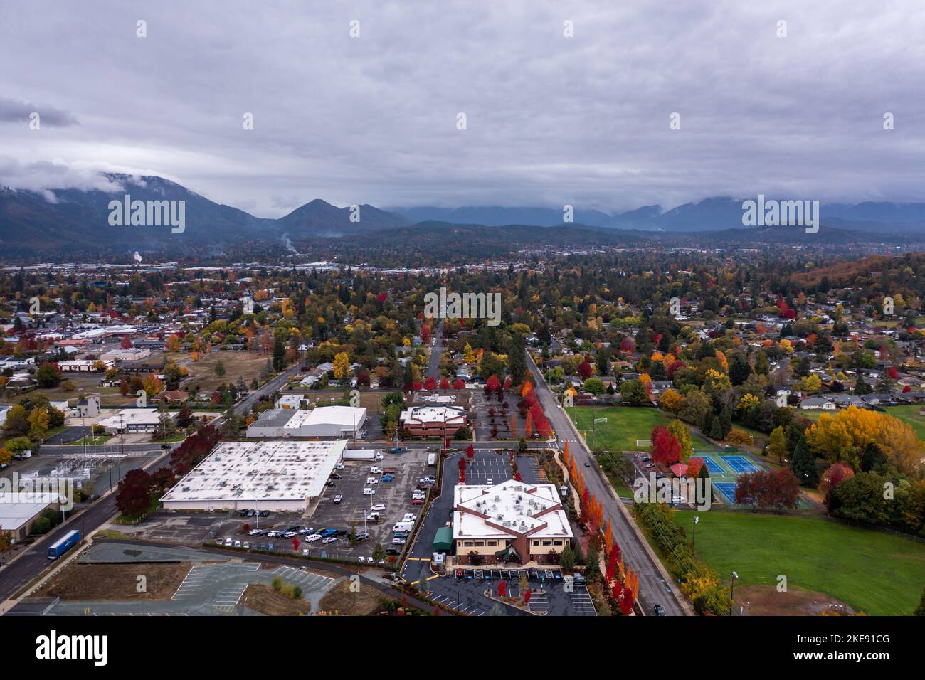 Aerial view road buildings in hi-res stock photography and images - Alamy
