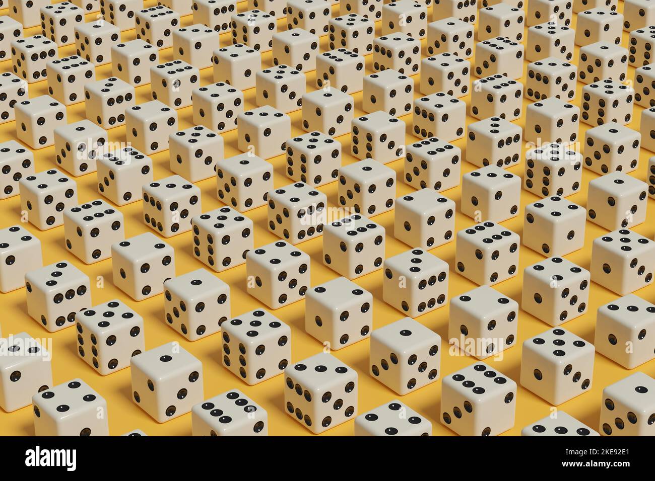 Many white dice on yellow background. 3d illustration Stock Photo - Alamy