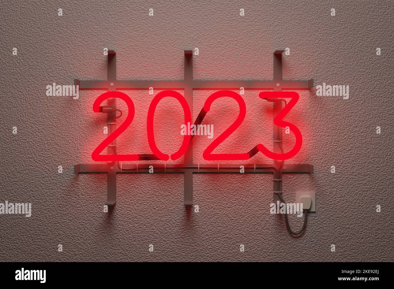 Realistic neon sign with the legend 2023. New year concept. 3d ...