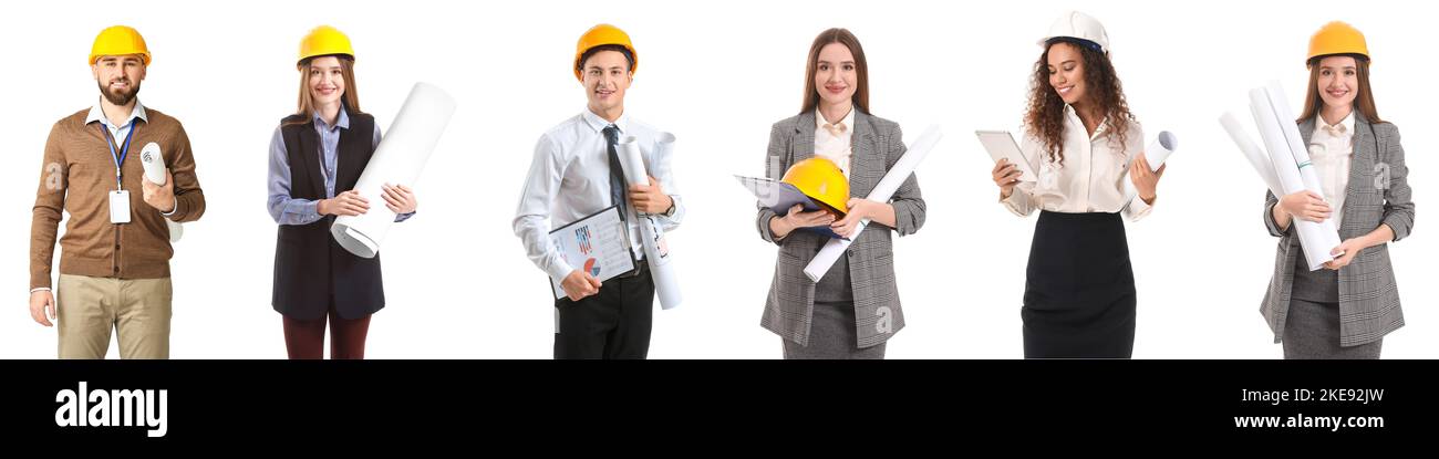 Set of engineers isolated on white Stock Photo - Alamy