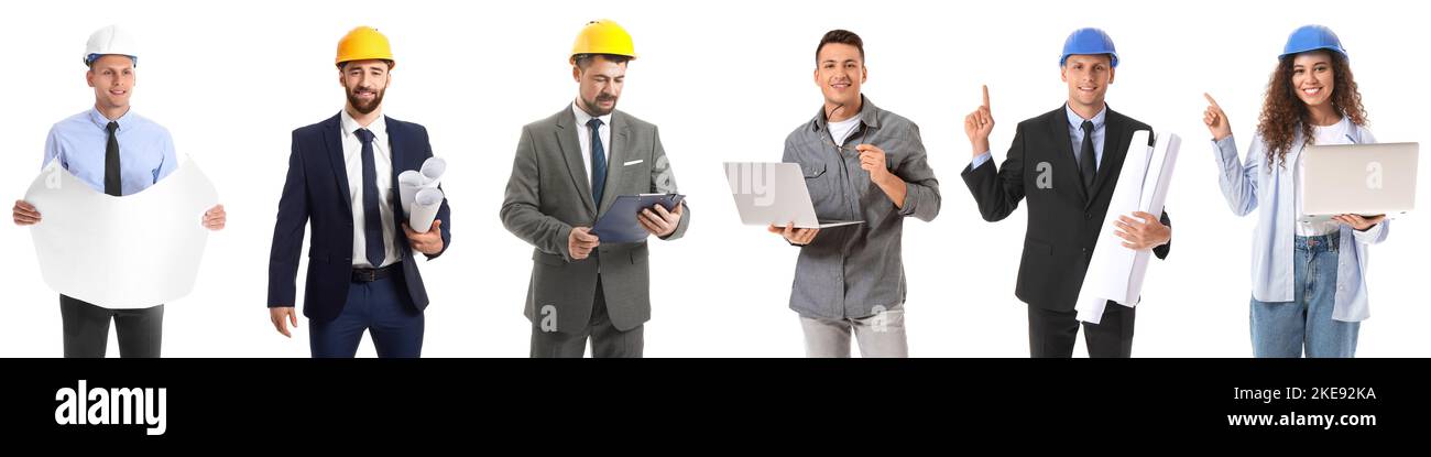 Set of engineers isolated on white Stock Photo - Alamy