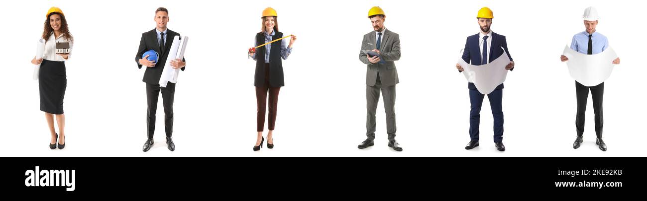 Set of engineers isolated on white Stock Photo - Alamy