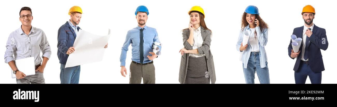 Set of engineers isolated on white Stock Photo - Alamy