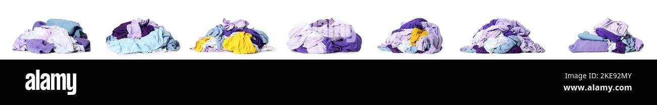 Set of different crumpled clothes on white background Stock Photo - Alamy