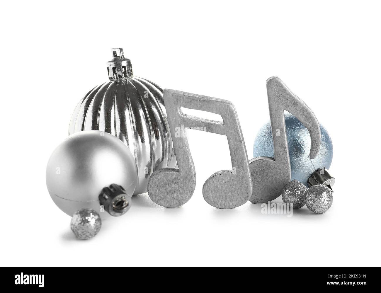 Note sign with Christmas balls on white background Stock Photo - Alamy