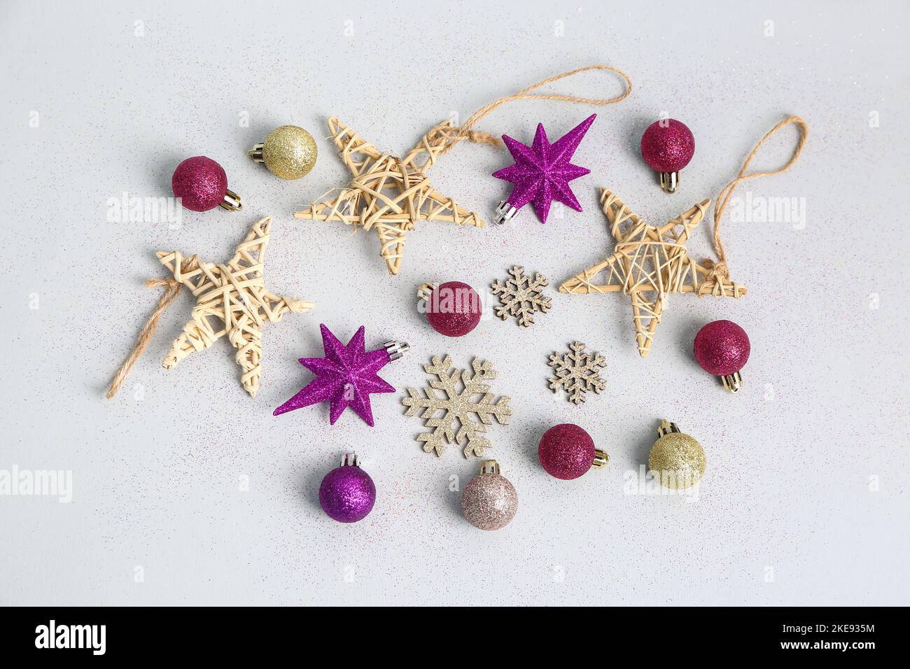 Set of different Christmas decorations on light background Stock Photo ...