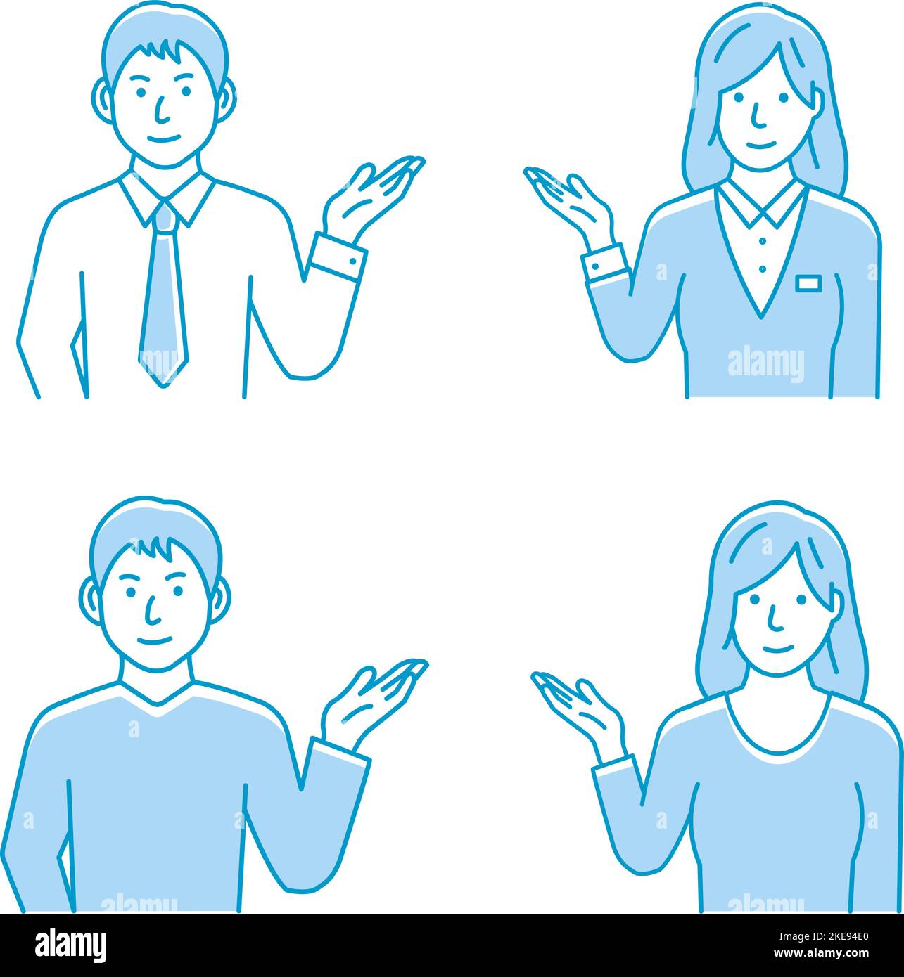 Vector illustration set of a young man and woman introducing or ...