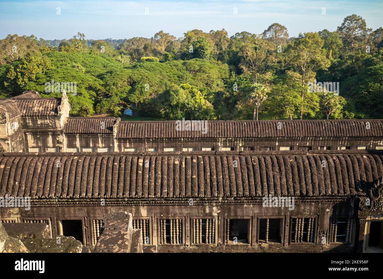 Looking eastwards from the top of the ancient temple of Angkor Wat in ...