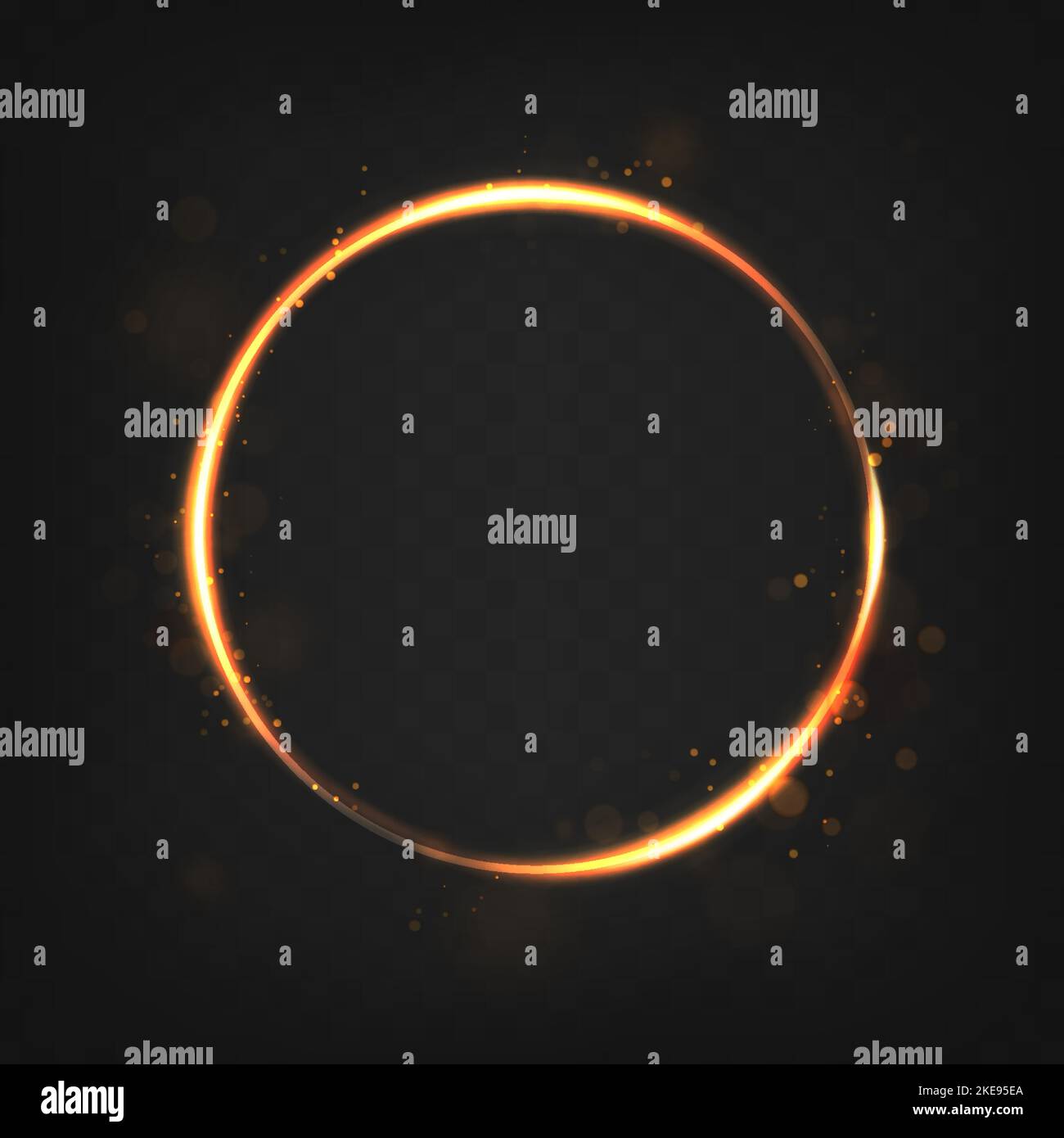 illustration. Golden fire circle with glare and sparcles on dark ...