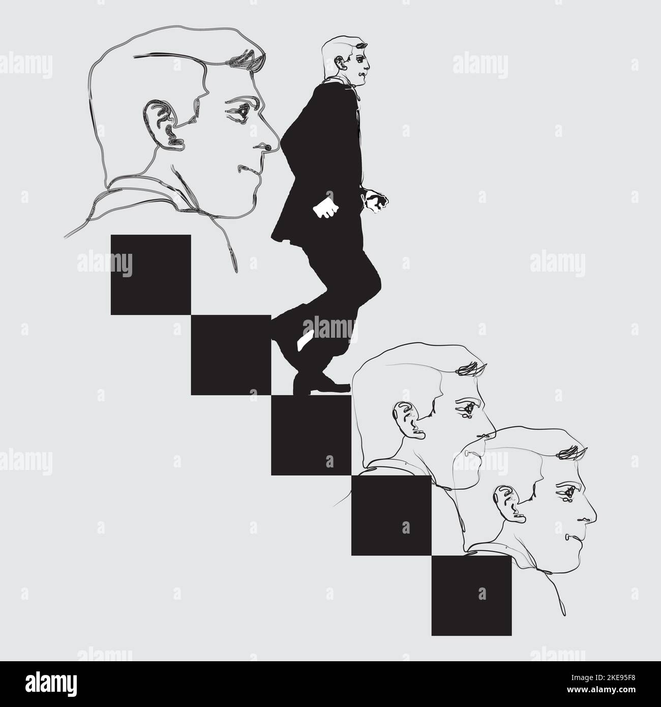 Sketch drawing of British prime minister Rishi Sunak going up stairs ...