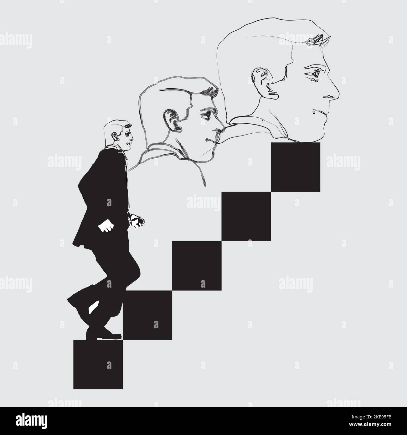 Sketch drawing of British prime minister Rishi Sunak going up stairs ...