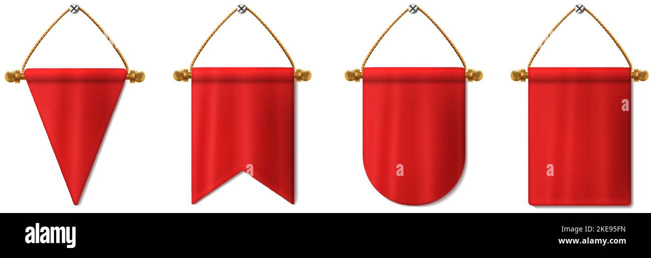 realistic vector icon set. Red hanging pennant in different shapes ...