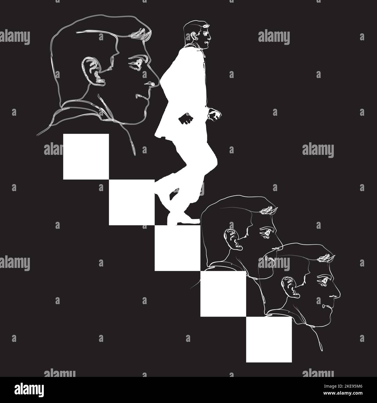 Sketch drawing of British prime minister Rishi Sunak going up stairs ...