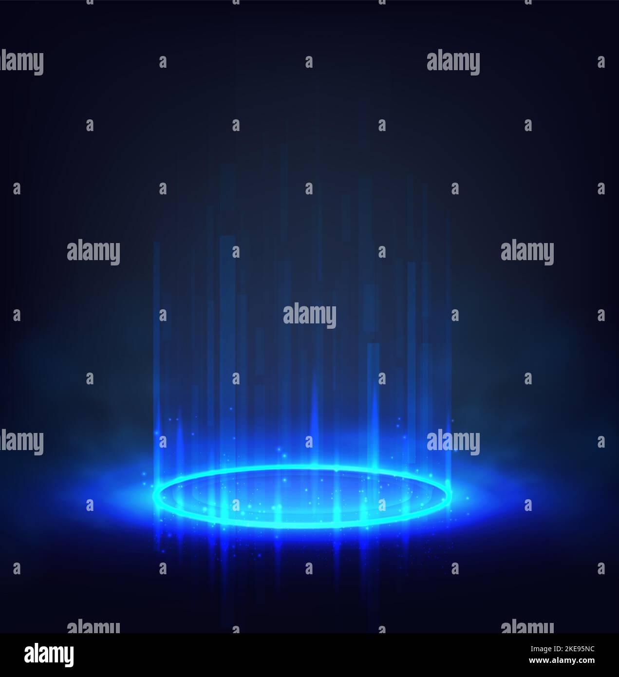 vector Futuristic sci-fi background. Blue circle portal with light ...
