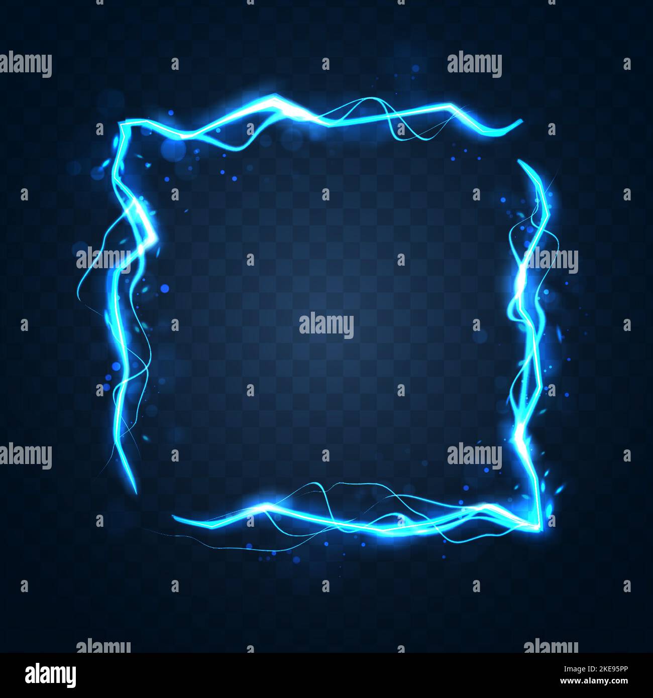 vector Abstract sci-fi background. Thunder lightning frame on dark blue ...