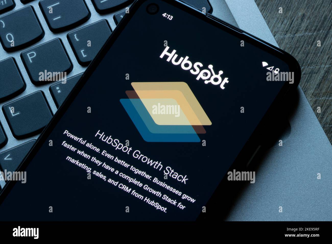 HubSpot logo is seen on its app login page on a Google smartphone ...