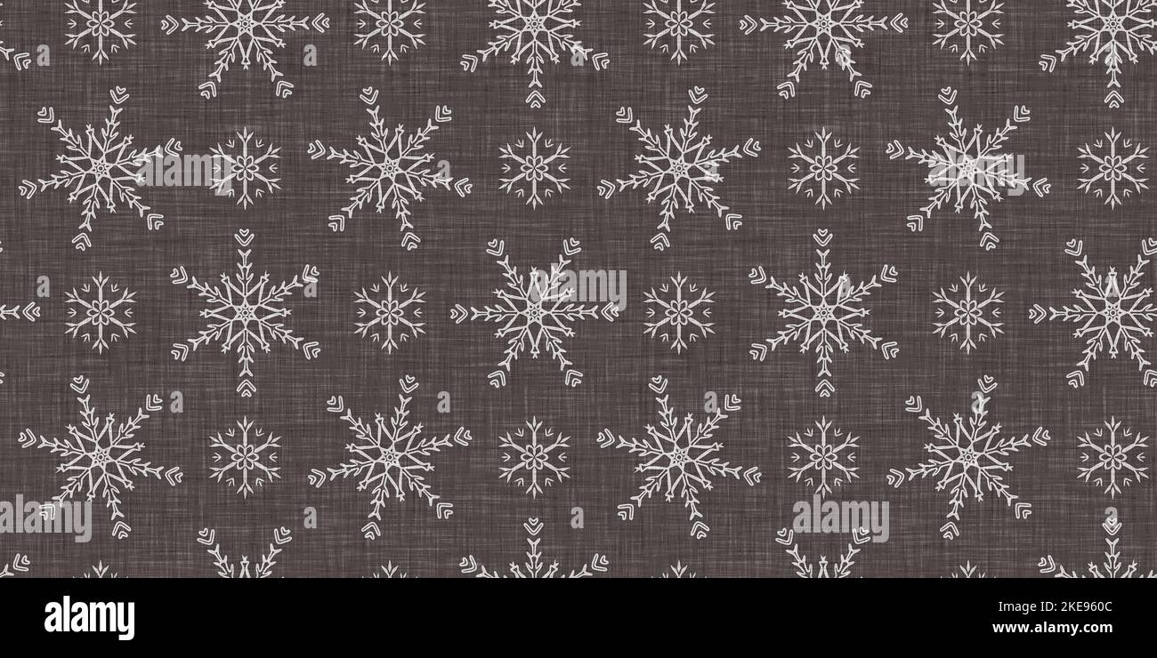 Seamless christmas snowflake woven linen border. Two tone seasonal ...