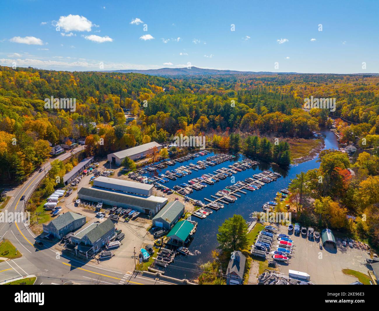 Parker Marine aerial view in fall at Alton Bay at Lake Winnipesaukee in ...