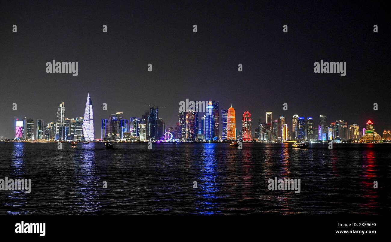Doha. 10th Nov, 2022. Photo taken on Nov. 10, 2022 shows a night view ...