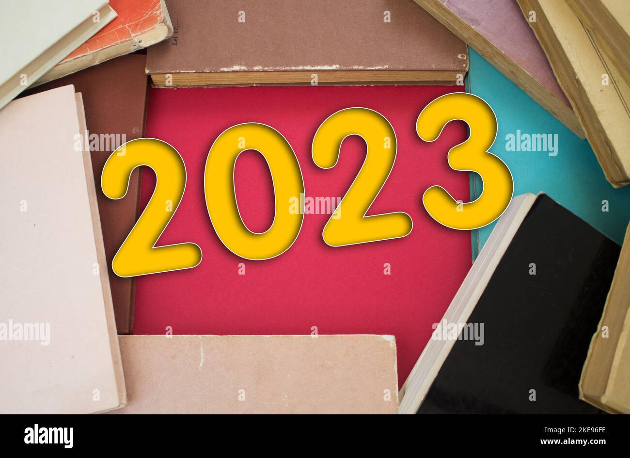 The number 2023 in opened book with vintage, natural patterns old ...