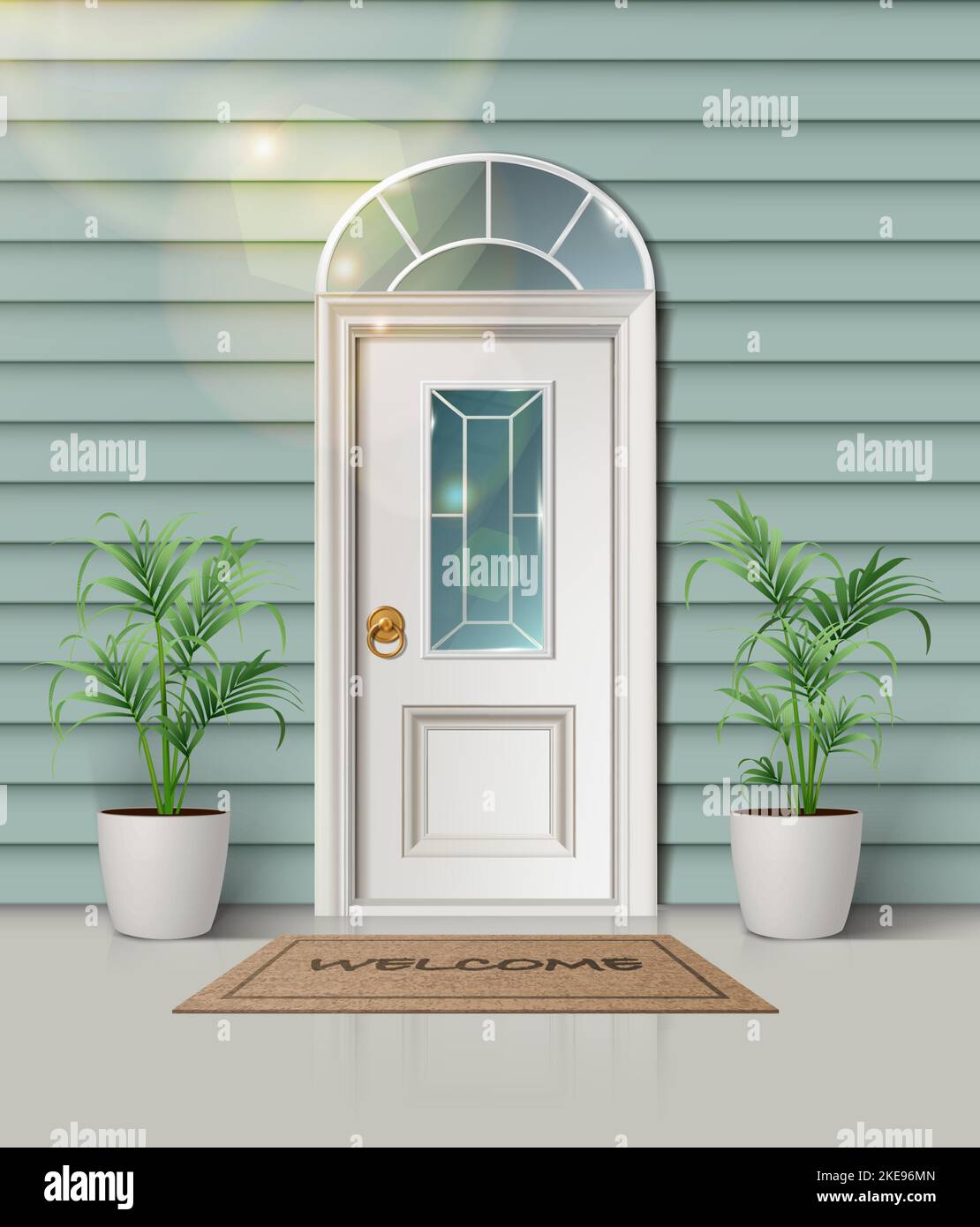 realistic vector illustration. Countryside entrance with floor plants ...