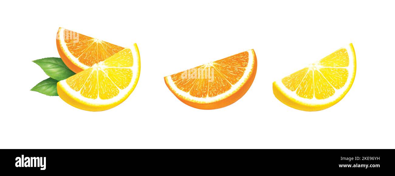 Orange, lemon, isolated on white background, realism, photo realistic ...