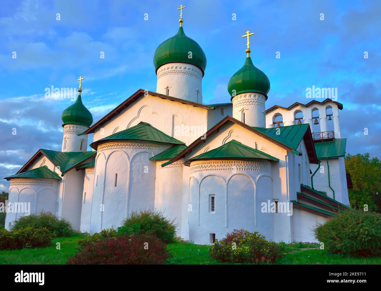 Old Russian temples of Pskov. The apses of the Church of the Epiphany ...