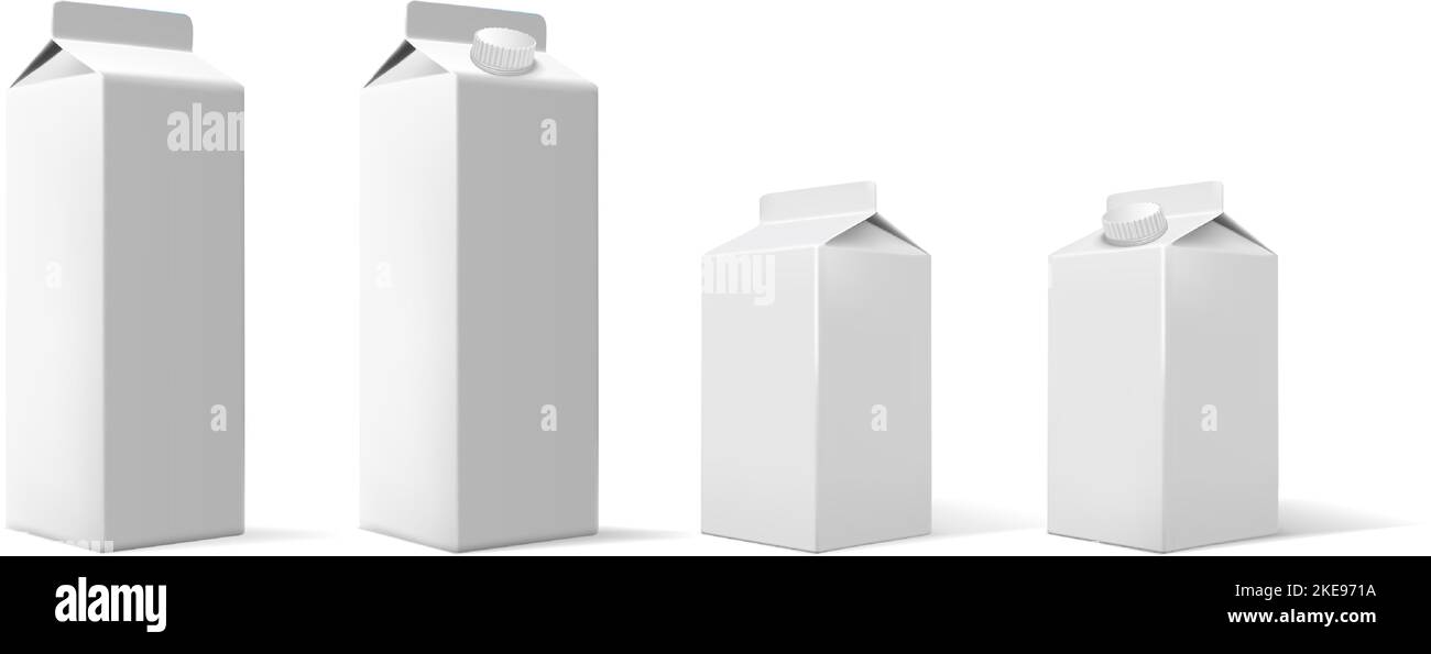 realistic vector icon set. Mockup of white drink carton packs. Milk ...