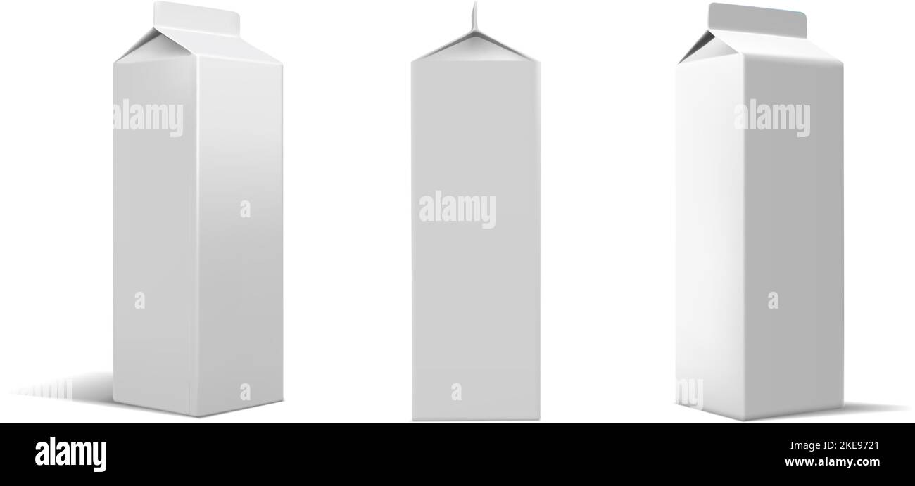 realistic vector icon set. Mockup of white drink carton packs. Milk ...
