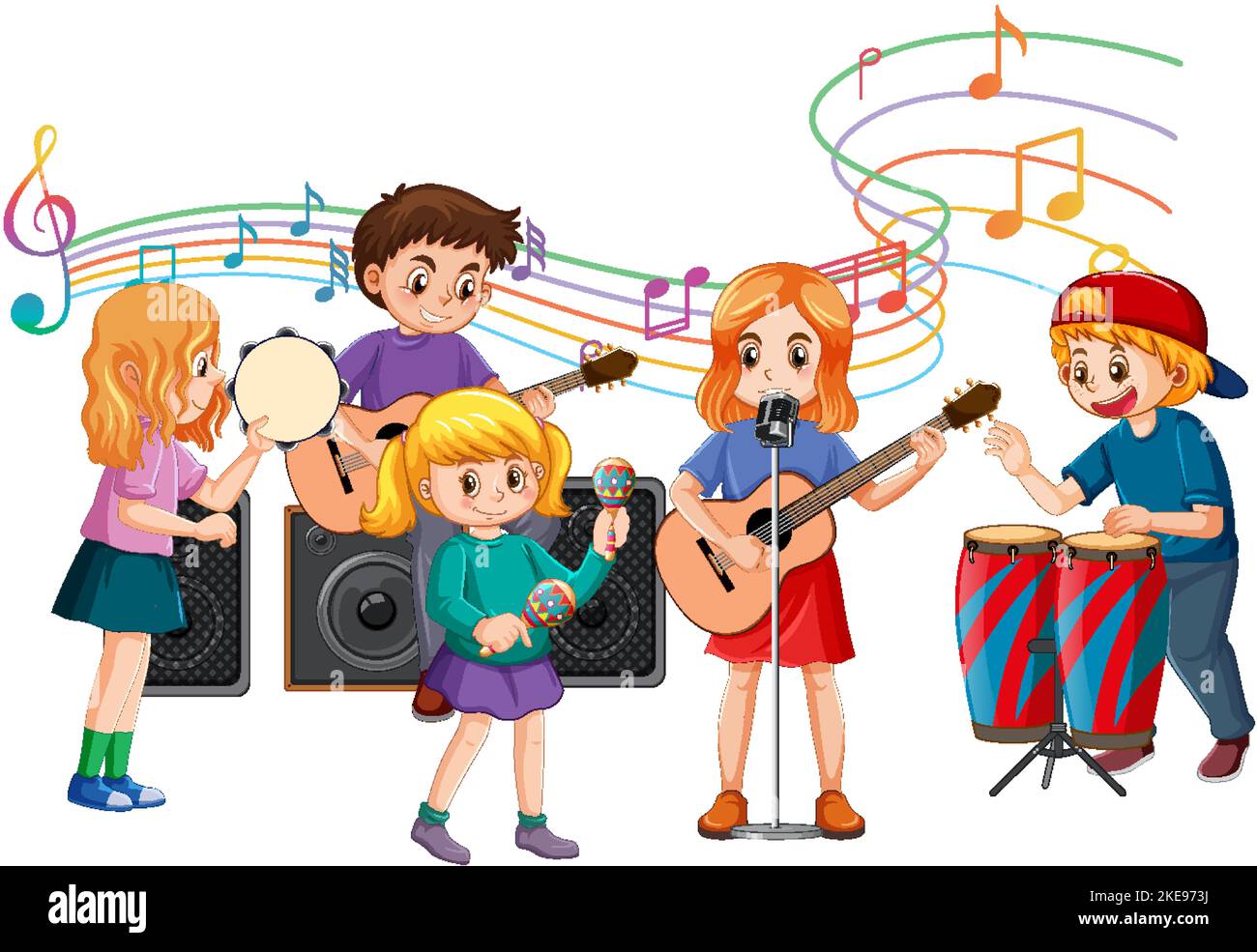 Children playing different musical instruments illustration Stock ...