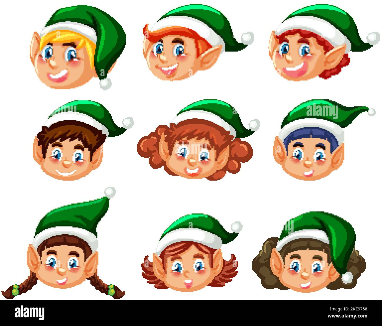 Christmas elf face collection illustration Stock Vector Image & Art - Alamy