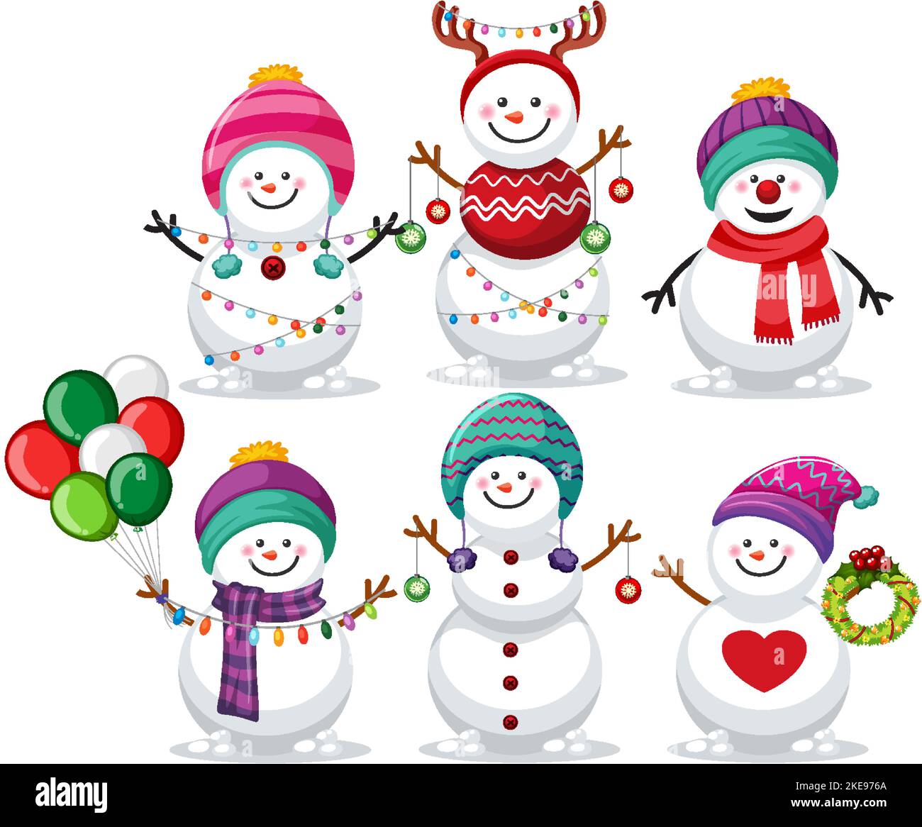 Christmas snowman cartoon character set illustration Stock Vector Image ...