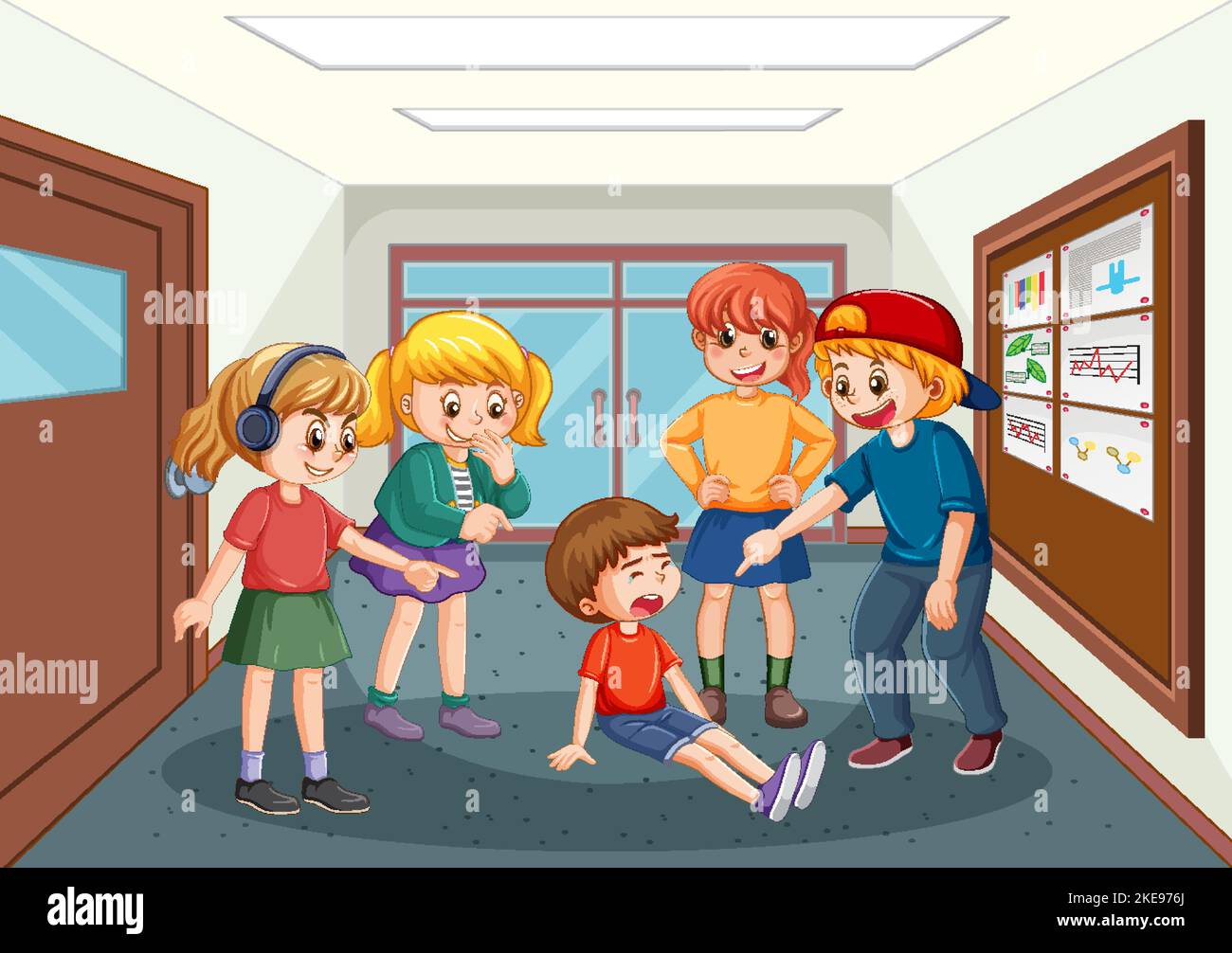 School bullying with student cartoon characters illustration Stock ...